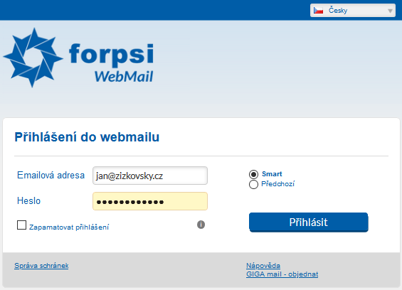 Přihlášení a odhlášení - FORPSI